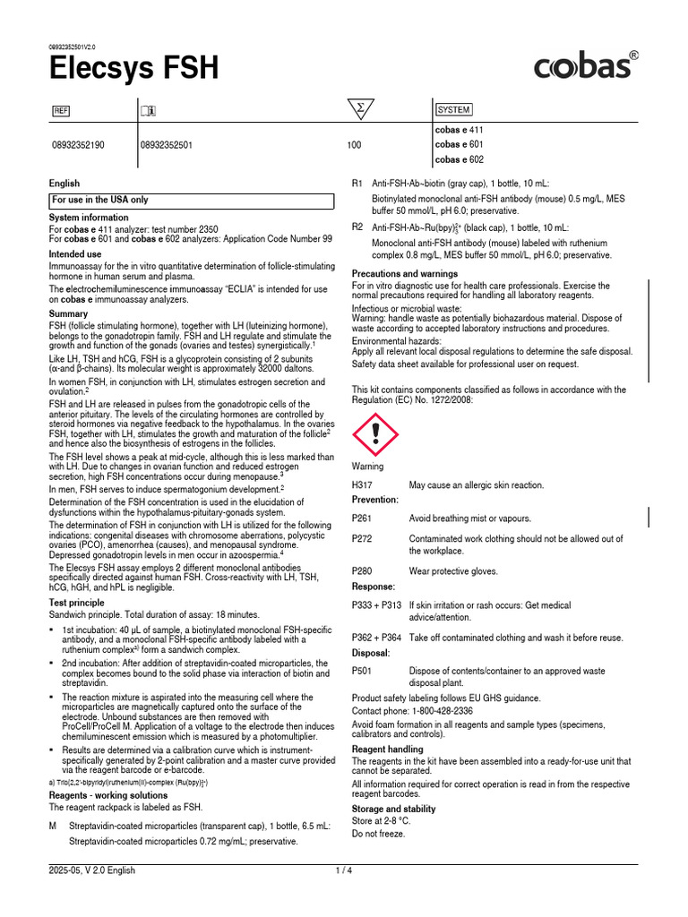 Elecsys FSH Immunoassay Overview | PDF | Luteinizing Hormone ...