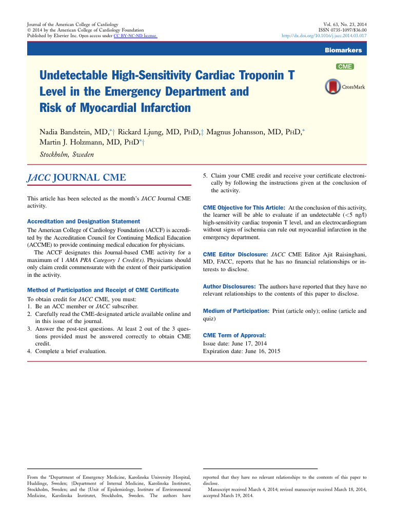 1-Undetectable High-Sensitivity Cardiac Troponin T Level in The ...