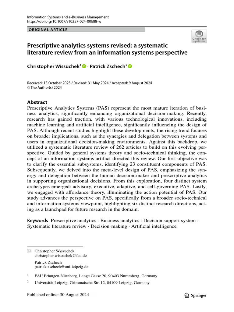 Prescriptive Analytics Systems Revised: A Systematic Literature Review ...