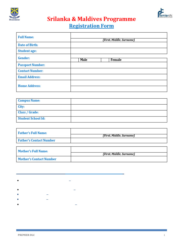 Registration Form - Srilanka & Maldives | PDF