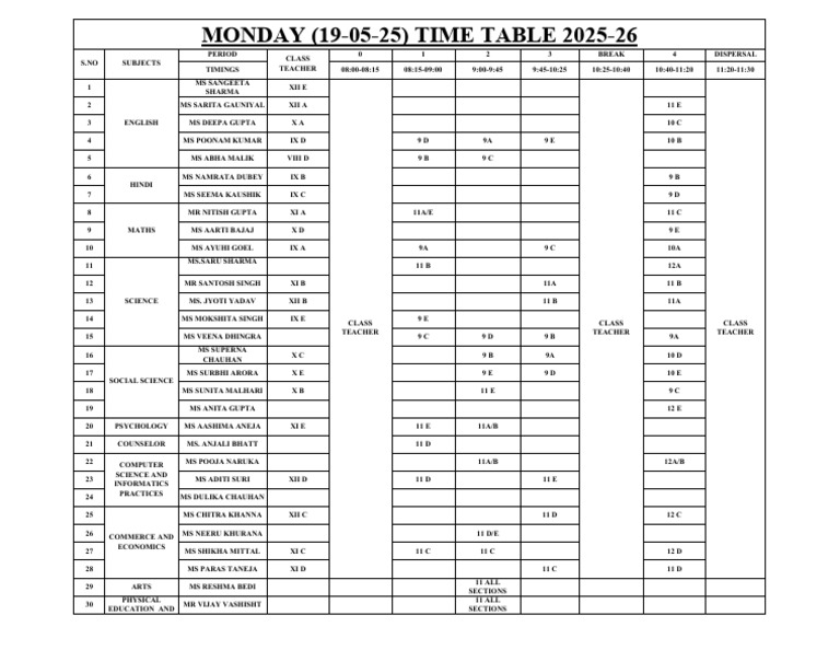 4 PERIOD TIMETABLE - Copy (1) 17052025 210331 | PDF