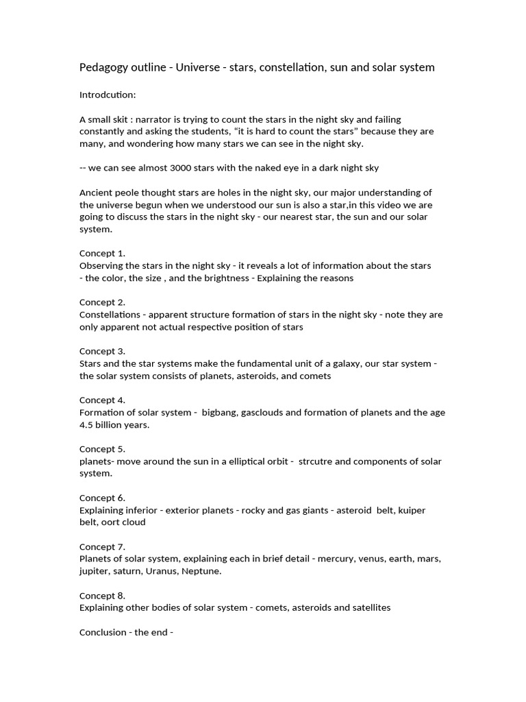 Pedagogy Outline For Universe - Stars, Solarsystem | PDF