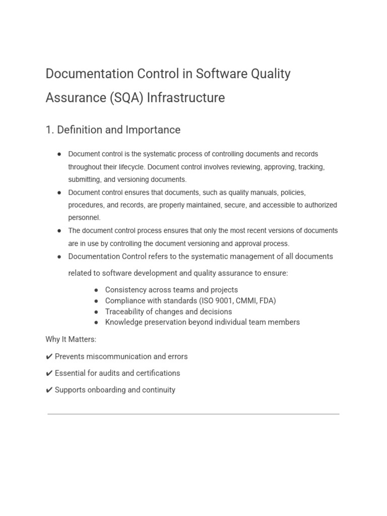 Documentation Control in Software Quality Assurance (SQA) Infrastructure | PDF | Version Control ...
