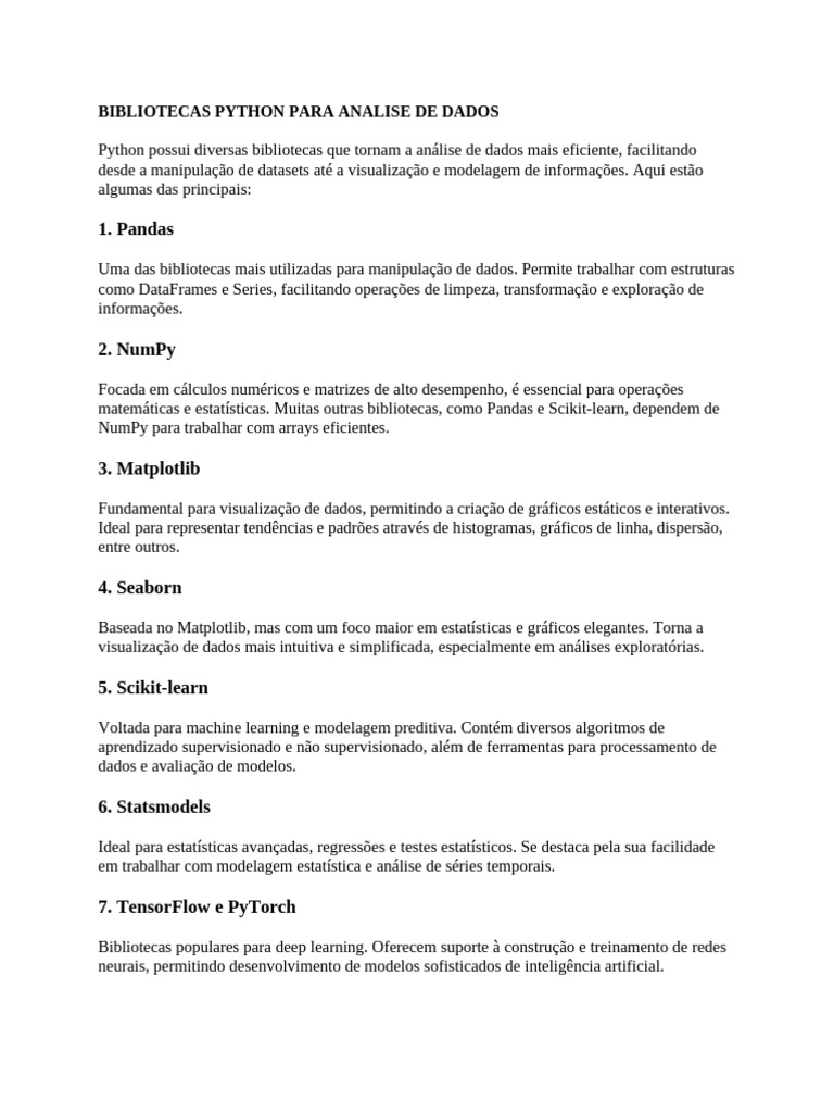 Bibliotecas Python para Analise de Dados | PDF