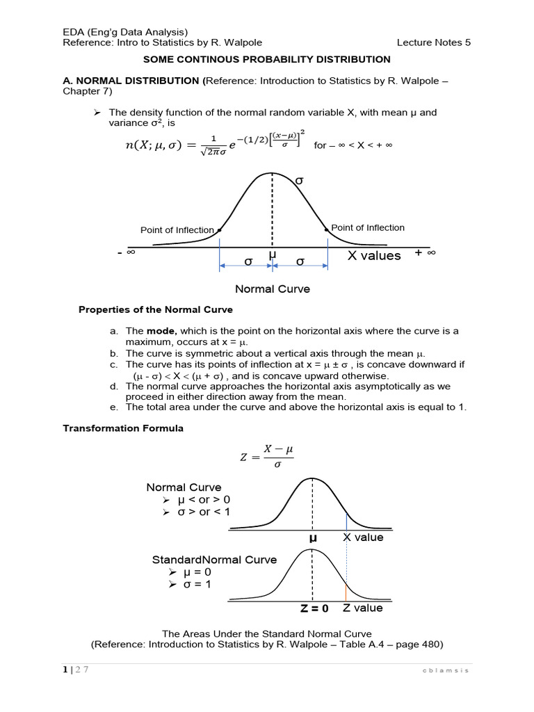 Lecture Notes 5 - EDA - Continuous Random Variable | PDF | Normal ...