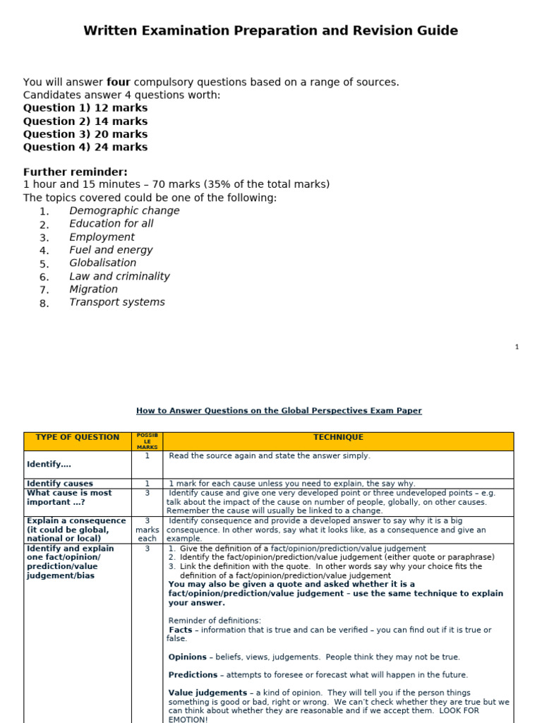 Global Perspectives Exam Preparation Guide | PDF | Argument | Reason