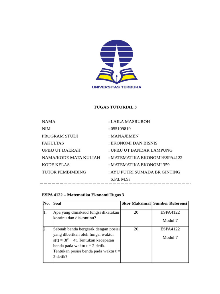 Tugas Tutorial 3 Espa4122 | PDF
