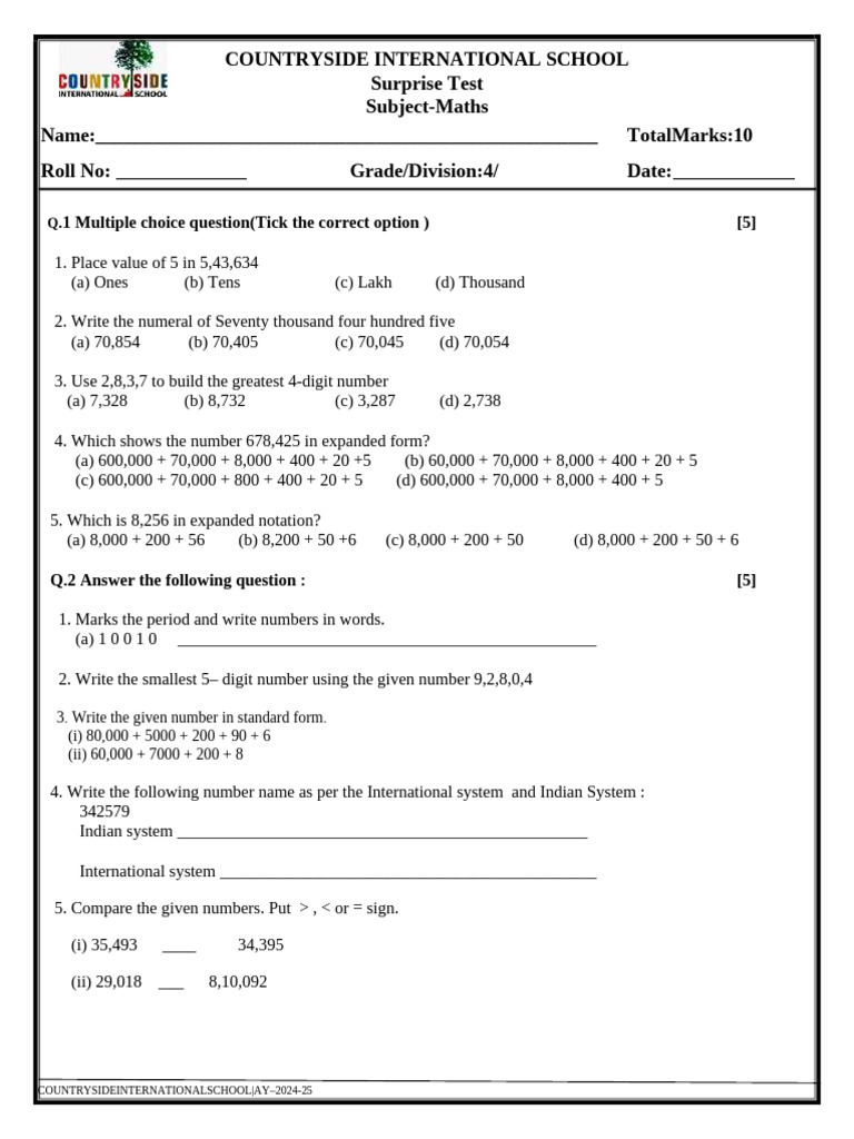 Surprise Test Maths CH 1-Final | PDF