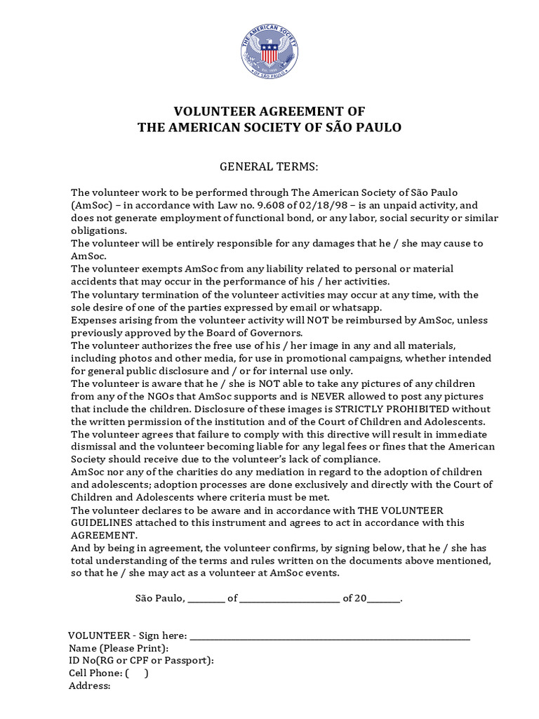 VOLUNTEER AGREEMENT AmSoc PDF | PDF | Volunteering | Justice
