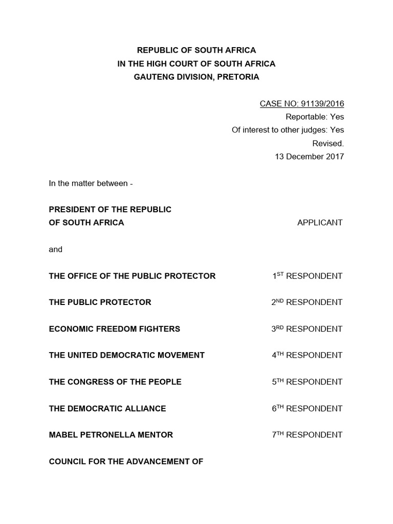 President V Public Protector State of Capture | PDF | Government