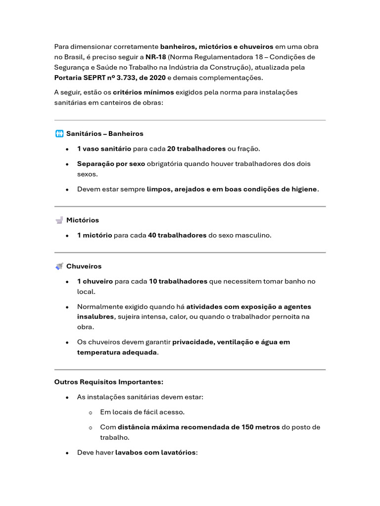 NR18 Dimensionamento | PDF