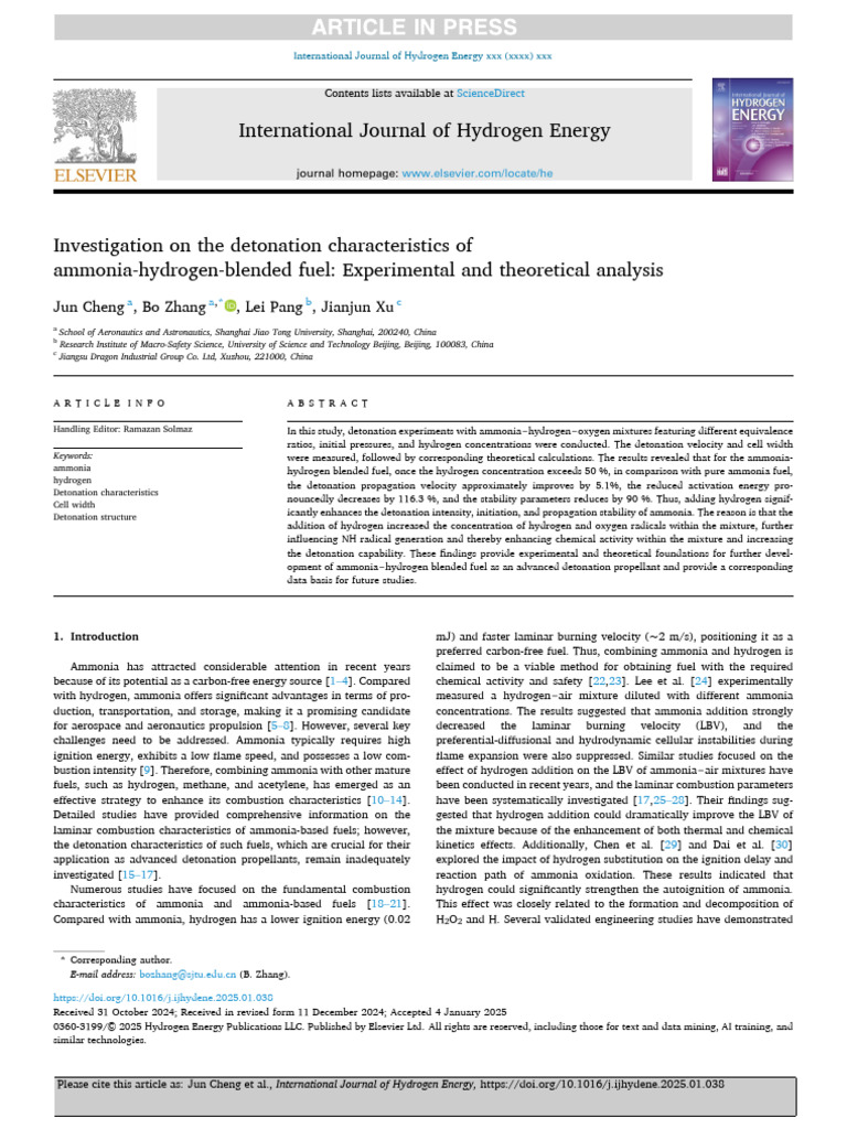 Investigation On The Detonation Characteristics of Ammonia-Hydrogen ...