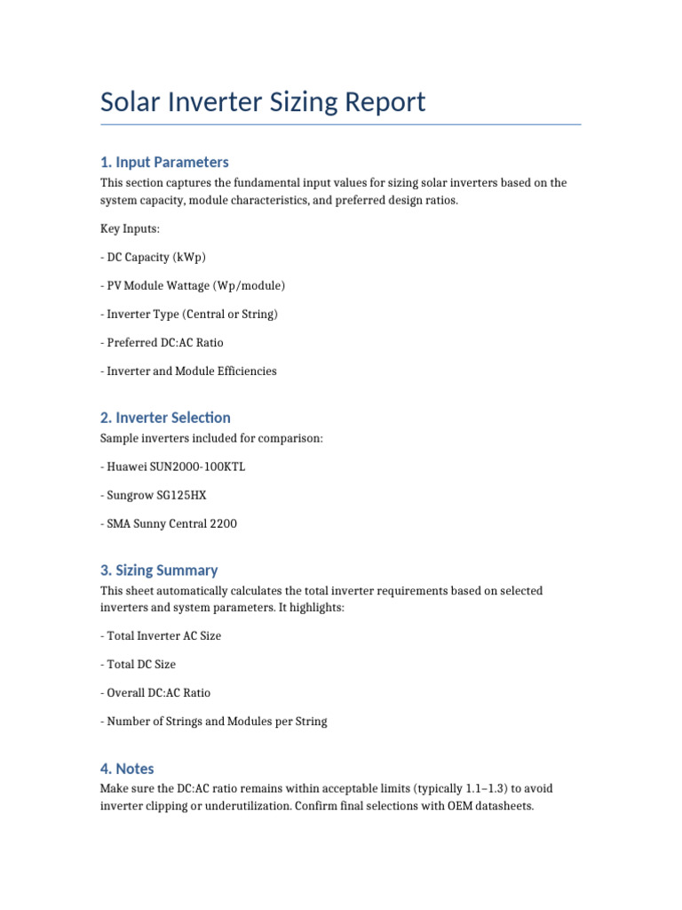 Solar Inverter Sizing Report | PDF