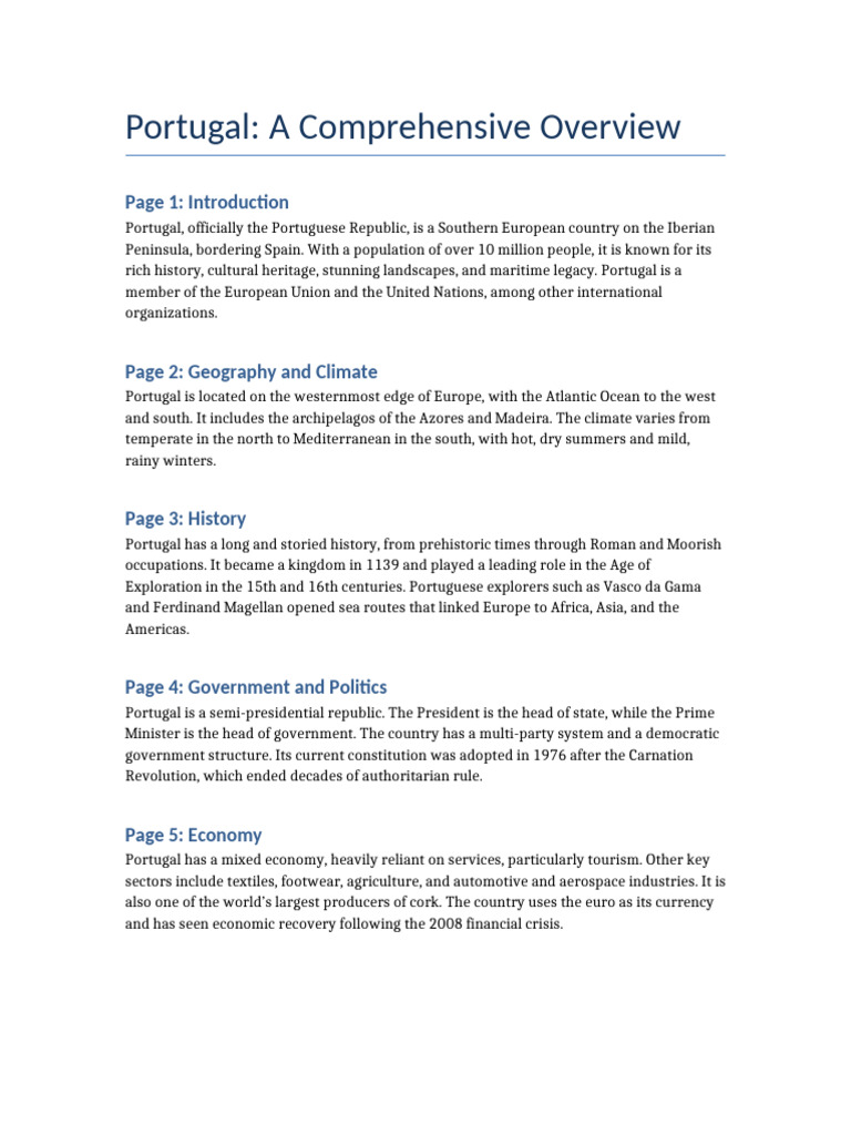 Portugal Comprehensive Overview | PDF | Portugal | Iberian Peninsula
