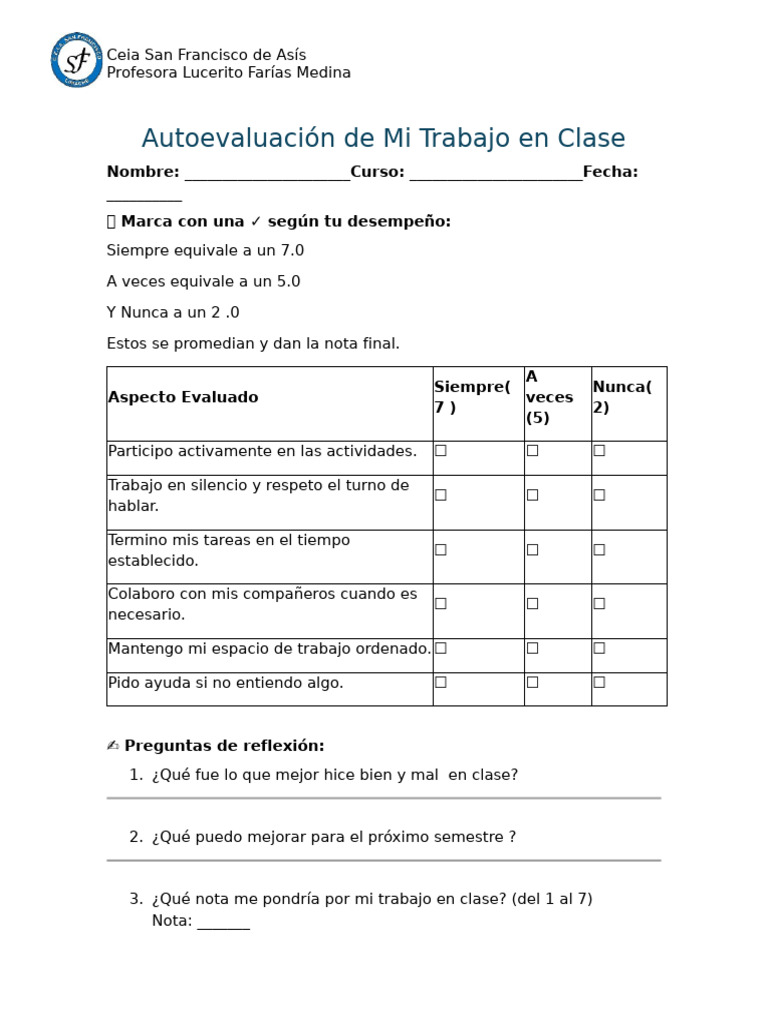 Autoevaluación de Mi Trabajo en Clase Ceia | PDF