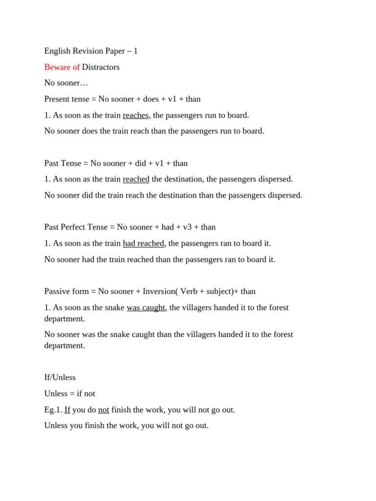 English Revision Paper - 1 | PDF | Verb | Grammatical Tense