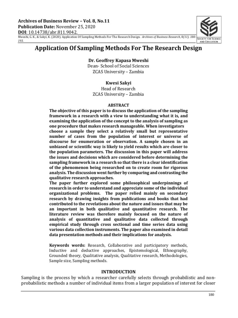 Application Of Sampling Methods - Jurnal 2020 | PDF | Sampling (Statistics) | Sample Size ...