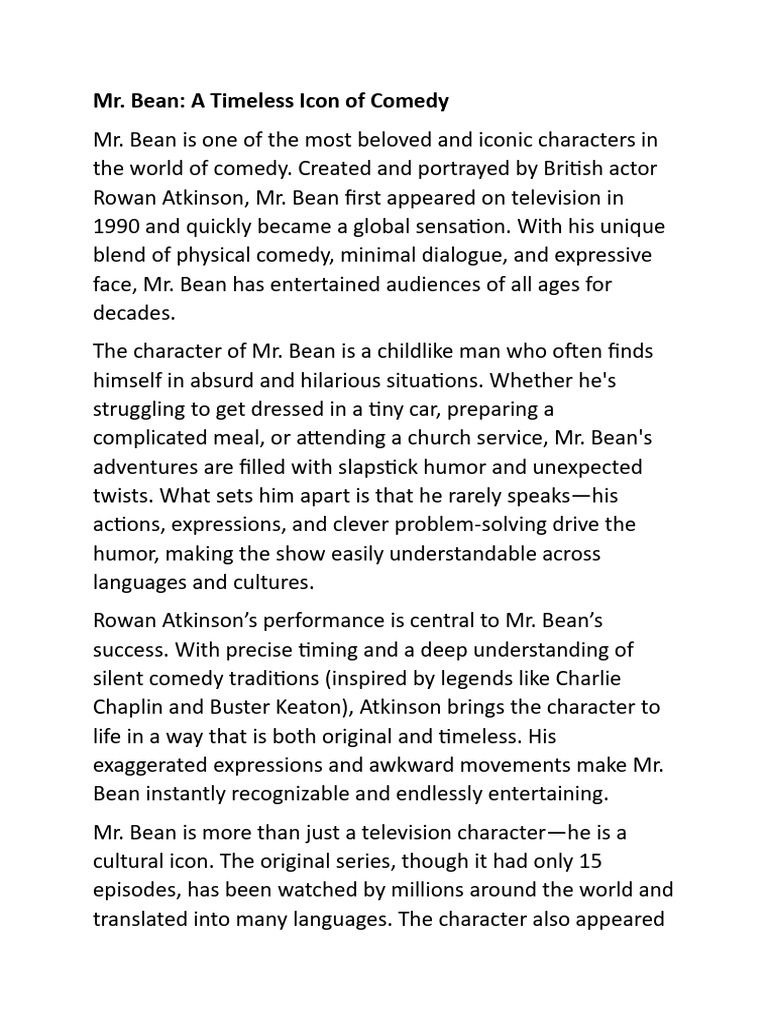 Mr. Bean: The Icon of Silent Comedy | PDF
