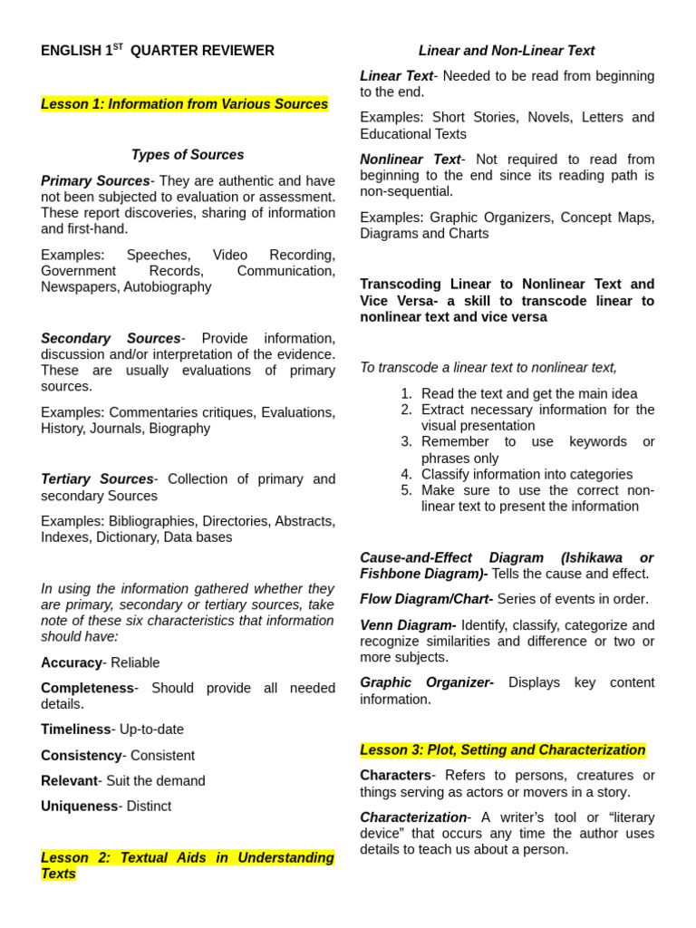 English Quarter 1 Reviewer | PDF | Information | Accessibility