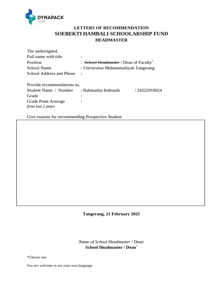 Surat Rekomendasi Kampus | PDF