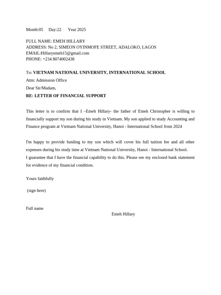 Financial Commitment Letter Template | PDF