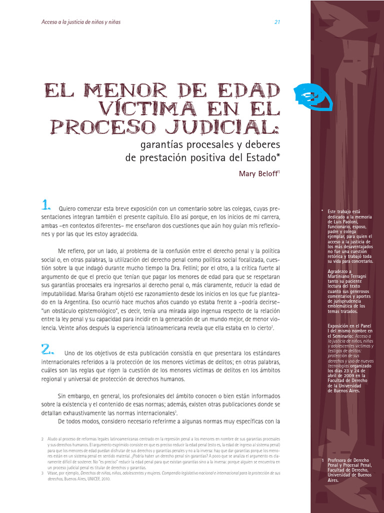 El Menor de Edad Victima en El Proceso Judicial (Mary Beloff) | PDF ...