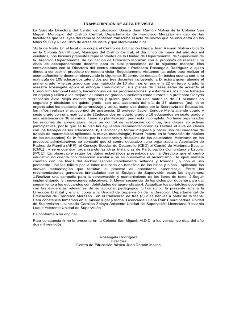 Ejemplo Transcripcion de Acta | PDF | Maestros | Enseñando