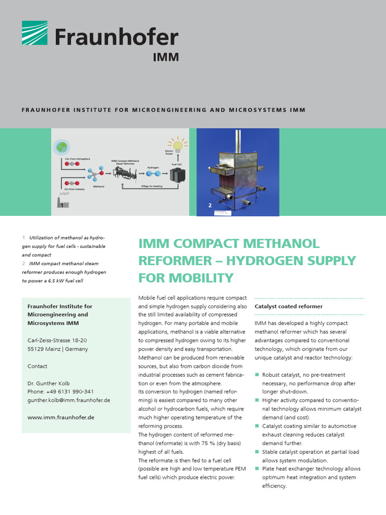 IMM - IMM Compact Methanol Reformer Hydrogen Supply For Mobility | PDF ...