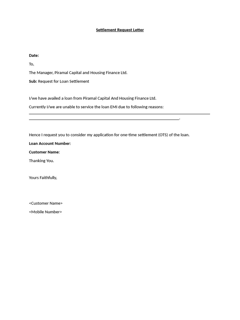 Settlement Request Letter | PDF