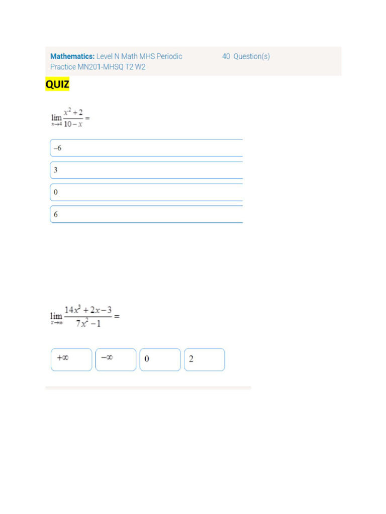 G12 24-25 T2 W2 Math Periodic Quiz | PDF