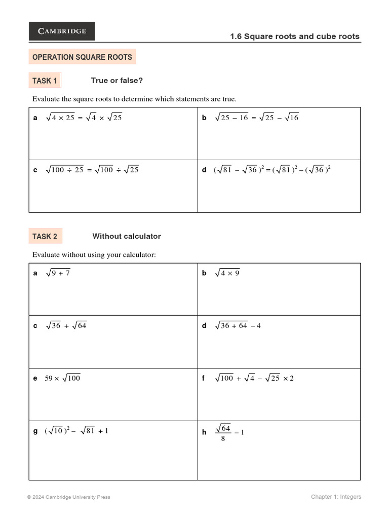 Unit 1.6 Operation-Square-Roots | PDF