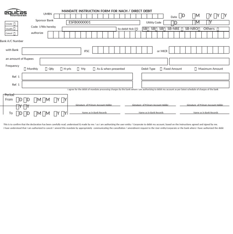 NACH Direct Debit Mandate Form | PDF