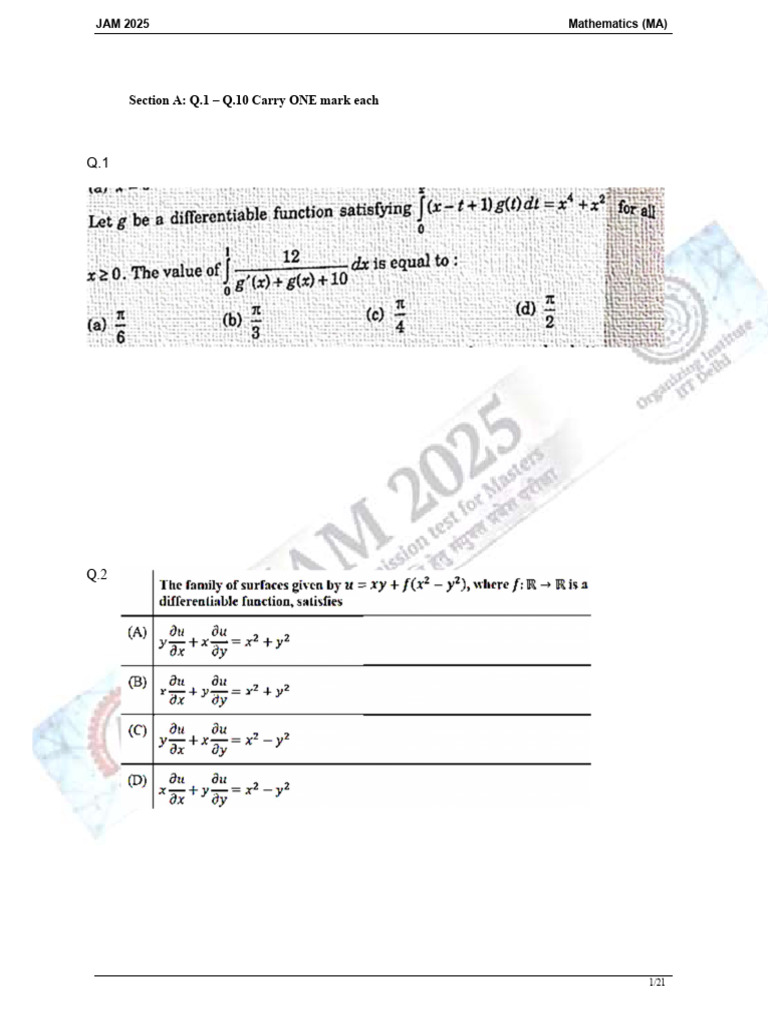 IIT JAM 2025 Mathematics Question Paper | PDF | Group (Mathematics ...