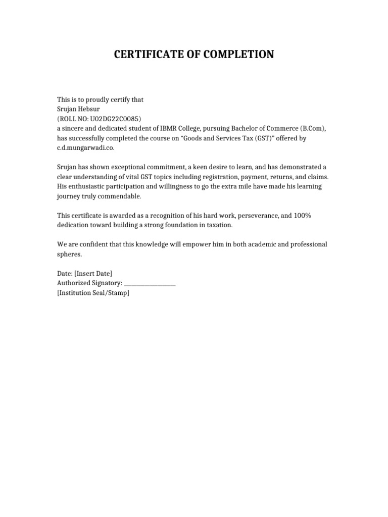 Certificate of Completion Srujan Hebsur | PDF