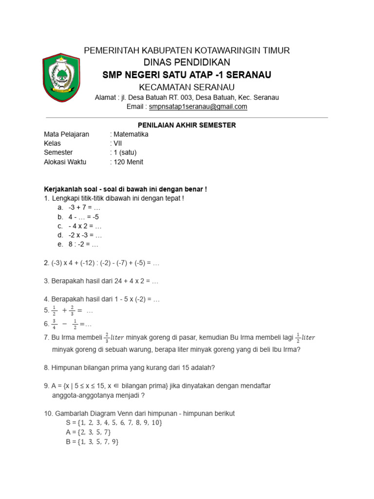 PAS kelas VII MTK | PDF