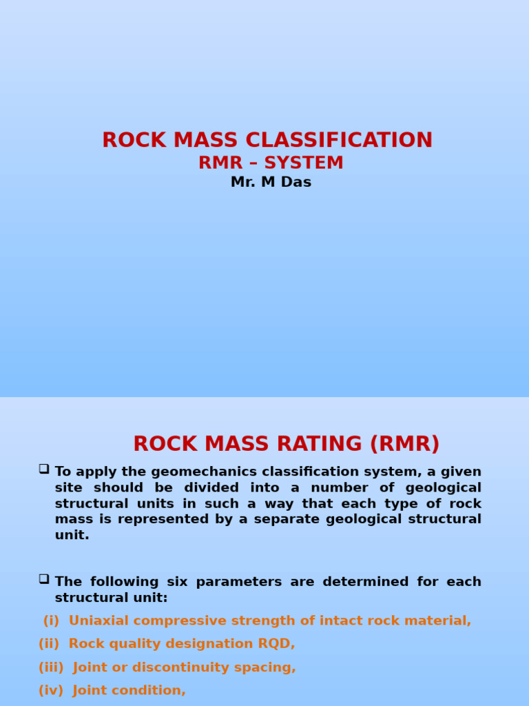 RQD, RMR, Q, and Rock Mass Classification | PDF | Clay | Applied And Interdisciplinary Physics