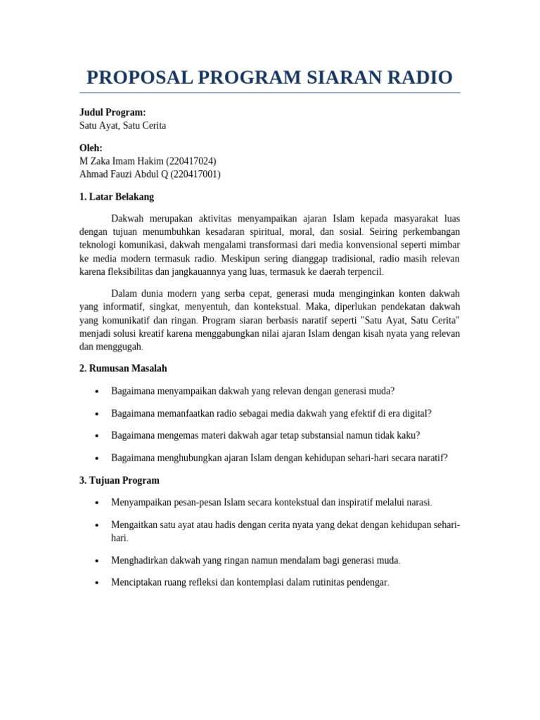 Proposal Satu Ayat Satu Cerita | PDF