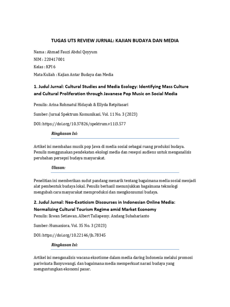 UTS Review Jurnal Kajian Budaya Dan Media | PDF