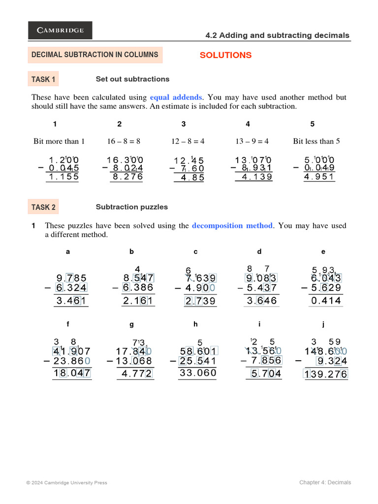 Decimal Subtraction Techniques Explained | PDF