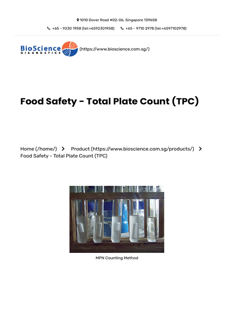 Total Plate Count (TPC) - BioScience Diagnostics Pte LTD | PDF | Colony ...