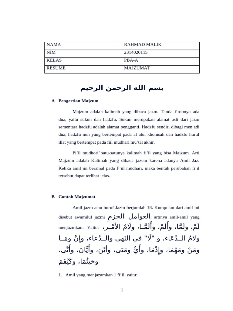 Resume Nahwu Rahmad 6 | PDF