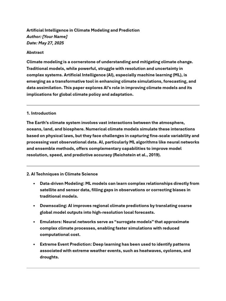Artificial Intelligence in Climate Modeling and Prediction | PDF ...