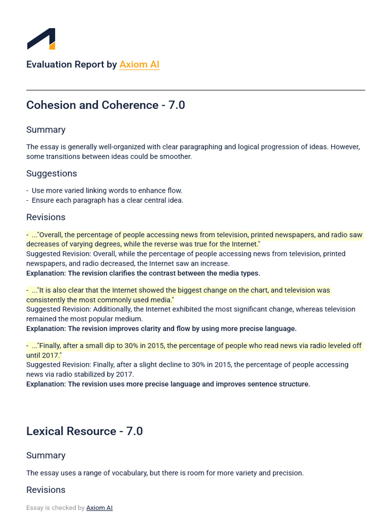 Axiom Evaluation Report: Essay Review | PDF | Newspapers | News