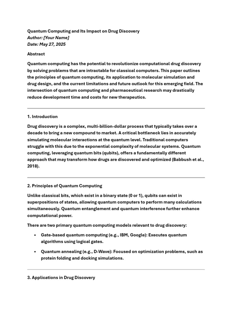 Quantum Computing and Its Impact On Drug Discovery | PDF | Quantum ...