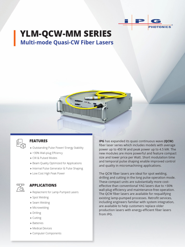 Ipg Ylm-Qcw-Mm-Series Ds en LTR | PDF | Laser | Optical Fiber