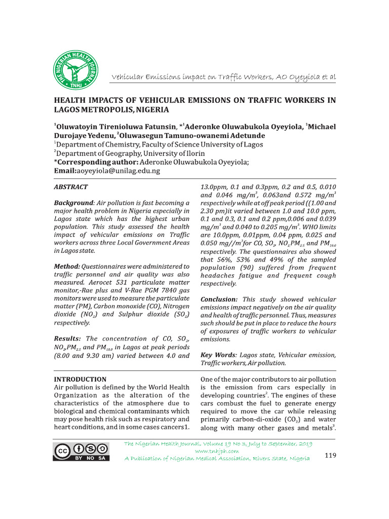 Vehicular Effect On Air Quality | PDF