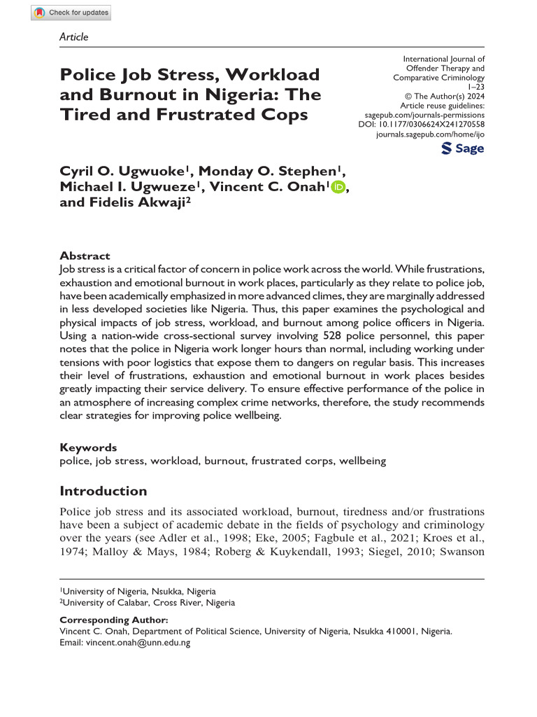 Police Job Stress and Burnout in Nigeria | PDF | Occupational Burnout ...