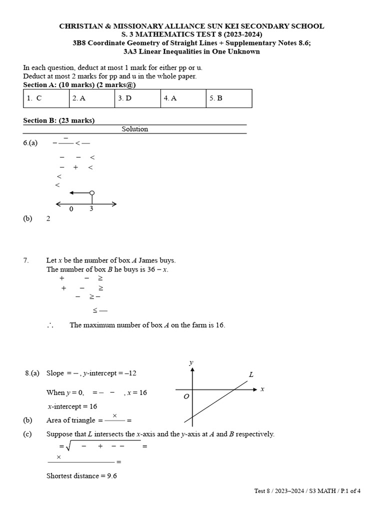 S3 Quiz 9 Practice Solution (2324) | PDF | Line (Geometry) | Elementary Mathematics