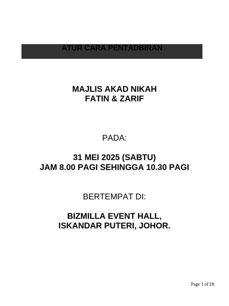Atur Cara Pentadbiran Majlis Akad Nikah | PDF