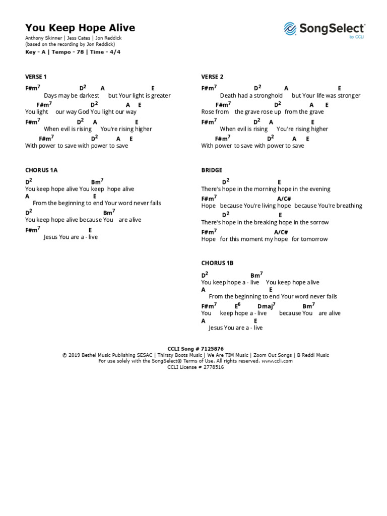 You Keep Hope Alive-chords-A | PDF | Religious Belief And Doctrine